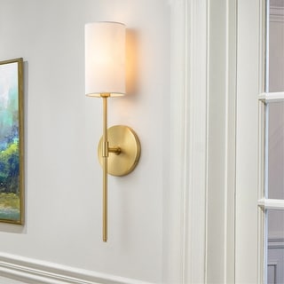 1-Light Gold Wall Sconce with Fabric Shade - 3.54 - Bed Bath & Beyond ...
