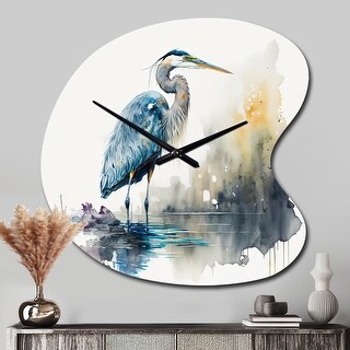 Designart - Cute Heron In A Lake Floral Art III - Heron Large Wall ...