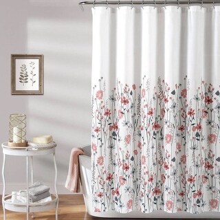 Floral Botanical Microfiber Shower Curtain 72x72" Blue/Coral - Bed Bath ...