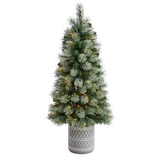 4.5’ Pre-lit Nova Scotia Artificial Christmas Potted Tree, LED Lights ...