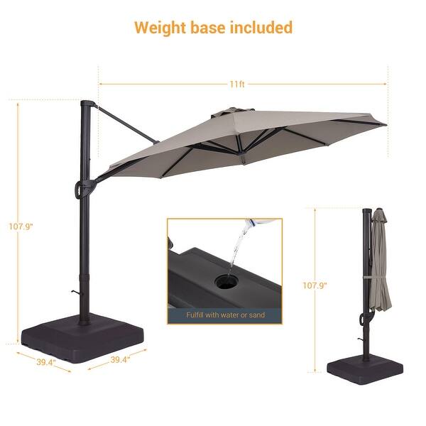 BONOSUKI 11-ft 360-degree Rotating Cantilever Patio Umbrella with Base ...