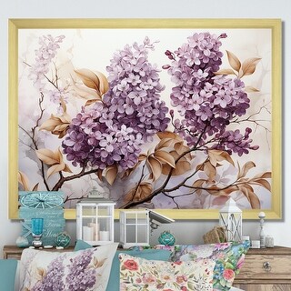 Designart "Sepia Lilacs Evoked Nostalgia I" Lilacs Framed Canvas Wall ...