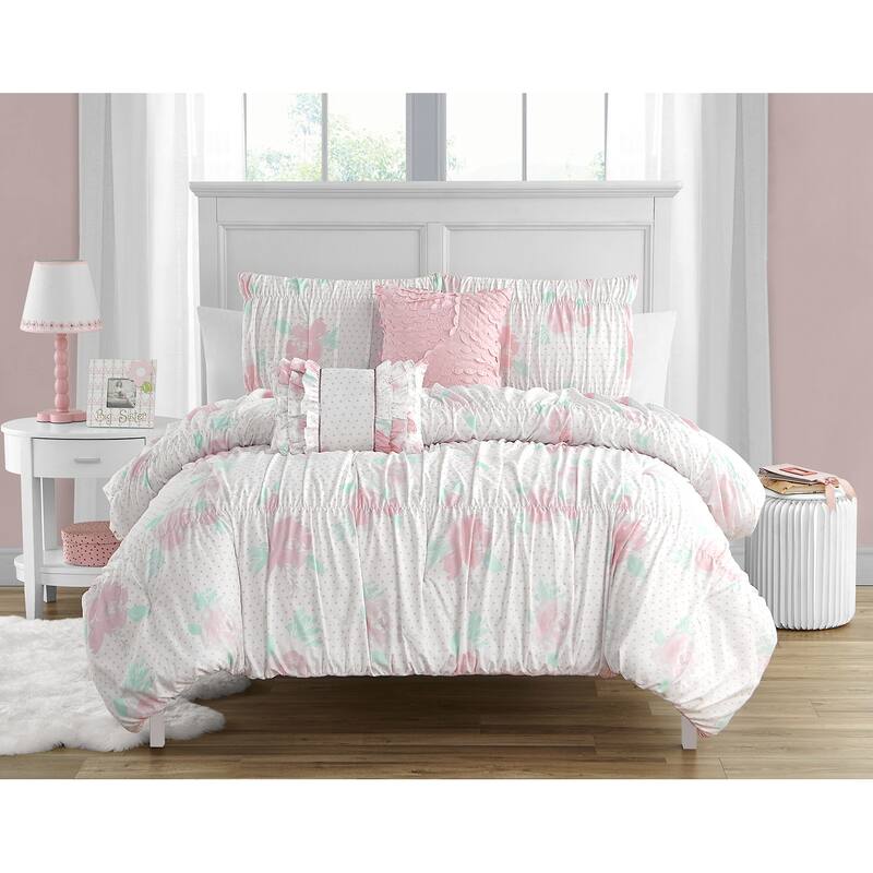 Tabitha Smocked Floral Ultra-soft Microfiber Comforter Set with Soft ...