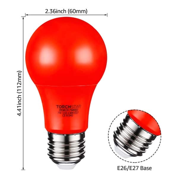 7W Red LED A19 Bulb, E26/E27 Base, 30,000hrs, for Bedroom, Living Room ...