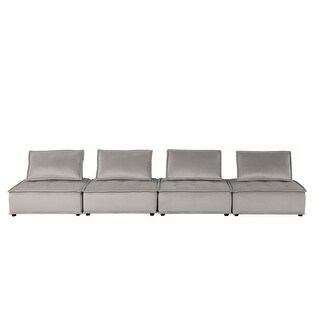 Light Gray Velvet 4 Seater Modular Sofa - Bed Bath & Beyond - 38000487