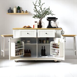 48" Kitchen Island Set with 2 Bar Stools, Drop Leaf, Power Outlets, USB ...