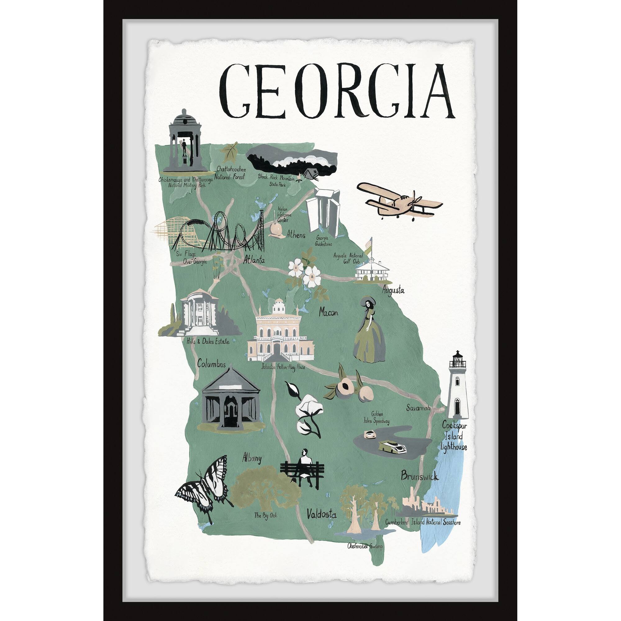 'Illustrated Map of Atlanta' Framed Painting Print - Bed Bath & Beyond ...