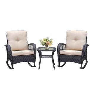 3 Pieces Conversation Set, Wicker Rocker Patio Bistro Rocking Chair ...