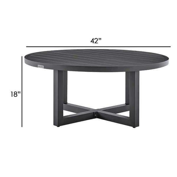 42 Inch Round Patio Coffee Table, Aluminum Frame, Slatted Top - 42L x ...