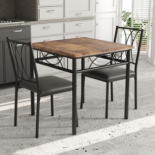 Rustic Small Kitchen Table Set with 2 Upholstered Chairs - Bed Bath ...