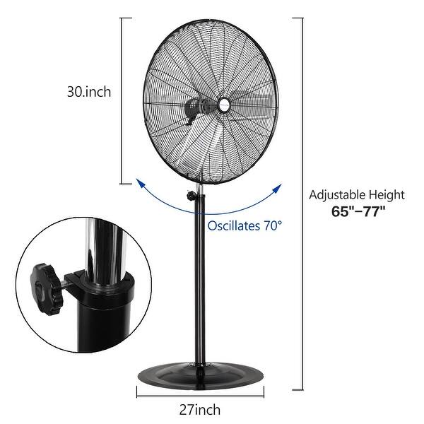 30" High-Velocity Industrial Pedestal Fan, 3-Speed Oscillating Stand ...
