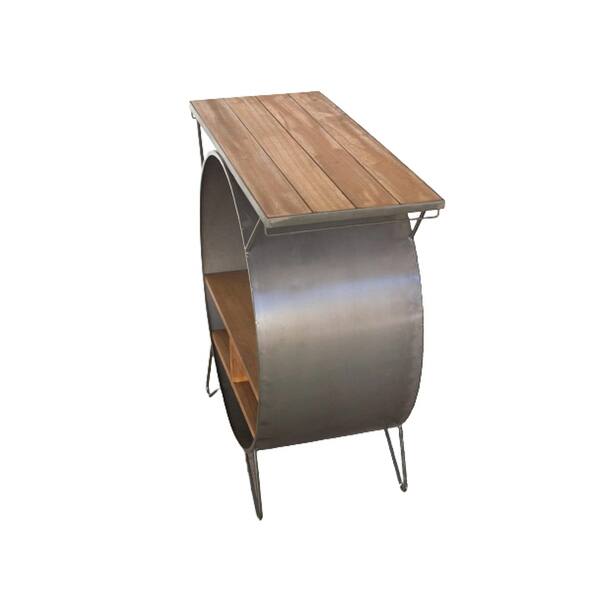 Round Metal Cubby Console With Slatted Wood Top- 33.5 inch Tall - Bed ...