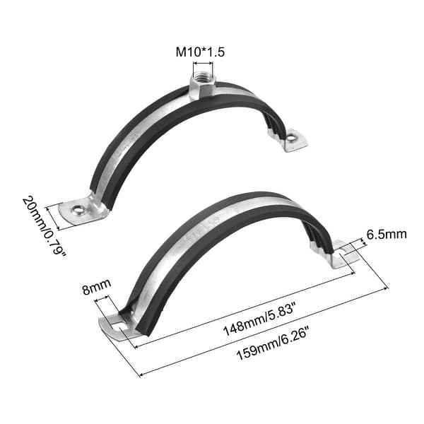 M10 Rigid Pipe Strap Clamps, Pipe Bracket Tube Clip Carbon Steel 2Pcs ...