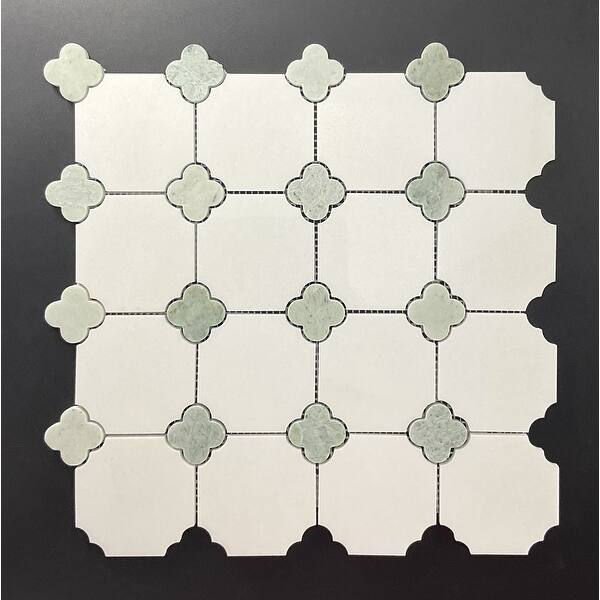 Thassos White With Ming Green Clover Novelty Marble Mosaic Tile - Case ...
