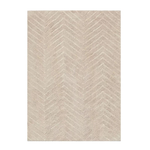 4x6 Feet Solid Beige Cream Soft Plush Tufted Cotton Chevron Area Rug ...