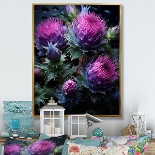 Designart "Purple Majestic Thistle II" Thistle Framed Wall Decor - Bed ...