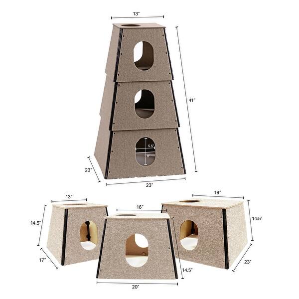 Happystack Cat Tower Model Pyramid Design in Tan Indoor/Outdoor Carpet ...