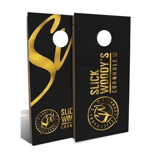 Slick Woodys Black And Gold Backyard Cornhole Board Set (Includes 8 ...