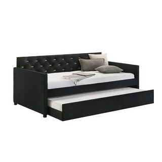 Velvet Upholstered Twin Size Ornate Diamond Tufting Daybed with Trundle ...