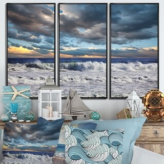 Designart "Heavy Storm in Ocean at Sunset" Sea & Shore Framed Art ...