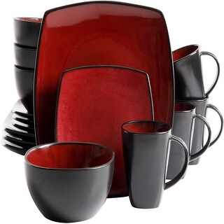 16-Piece Square Reactive Glaze Dinnerware Set, Red - 9' x 12' - Bed ...