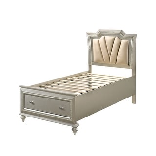 Kaitlyn Twin Bed W/Led & Storage in PU & Champagne Finish - Bed Bath ...