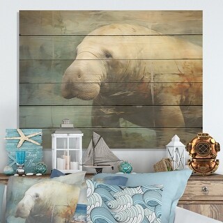 Designart "Grey Humble Manatee" Manatee Wood Wall Decor - Modern Grey ...