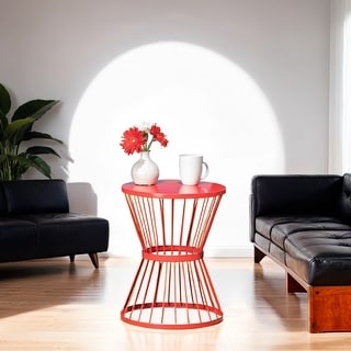 16" Red Side Table with Hourglass Iron Frame - Bed Bath & Beyond - 41243507