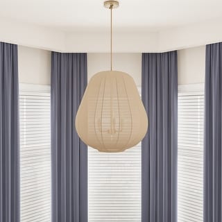 Beige 3-Light Elastic Fabric Shade Pendant Lighting Fixture for Boho ...