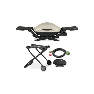Weber Q 2000 Portable Liquid Propane Gas Grill w/ Cart, Hose & Cover ...
