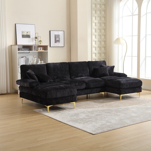 Modern Large Chenille Fabric Sectional Sofa with Double Extra Wide Chaise Lounge Couch 4 Seat U Shape Sofa Set for Living Room Bed Bath Beyond 41440656