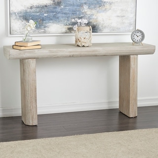 Beige Wood Simplistic Console Table with Block Legs - Bed Bath & Beyond ...