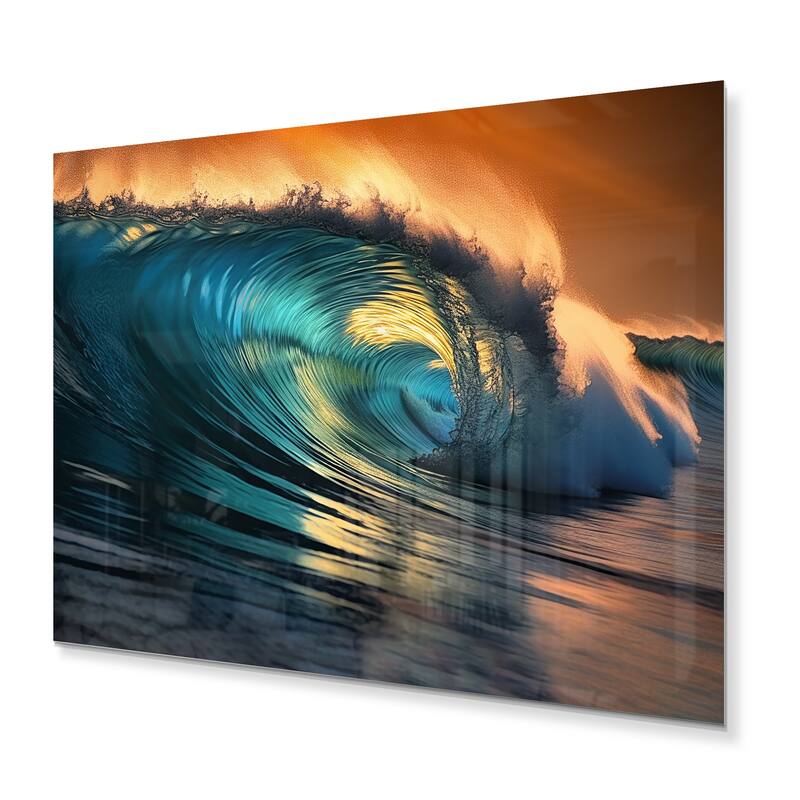 Designart "Blue Sunset At The Beach With Waves II" Modern Landscape ...