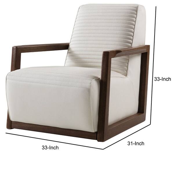 Horizontally Stitched Leather Accent Chair with Wooden Arms,White and ...