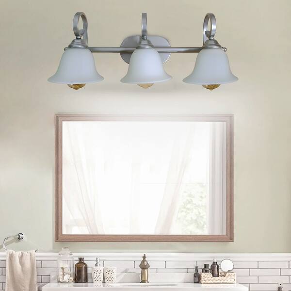 3-Light Bathroom White Glass Wall Sconce Light - Bed Bath & Beyond ...