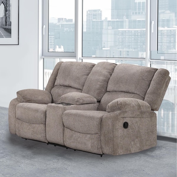 Chasel Mocha Chenille Manual Reclining Loveseat with Center Storage ...