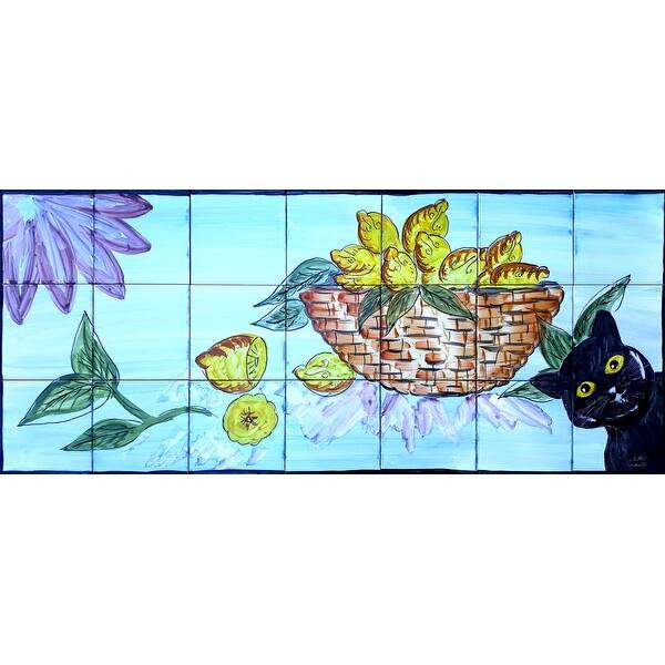 42in x 18in Peeking Cat Backsplash Design 21pc Tile Ceramic Wall Mural ...