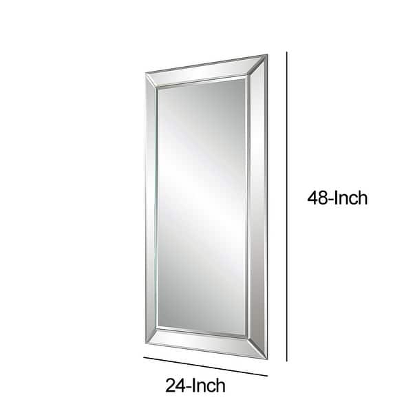 48 Inch Wood Rectangular Mirror, Mirrored Frame, Beveled Panels, Silver ...