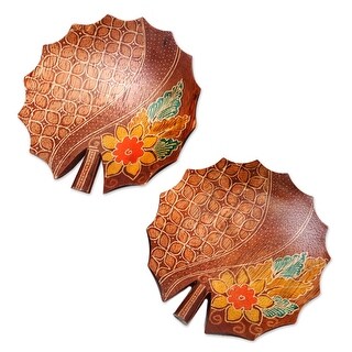 Novica Handmade Java Lotus Leaf Wood Batik Decorative Bowls (Pair ...