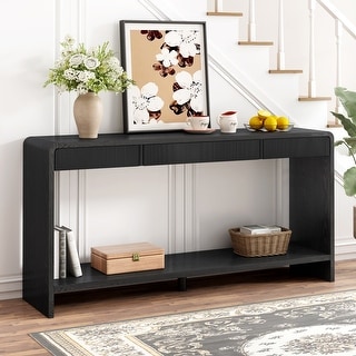 Round Edge Design Modern Console Table with Vertical Slats - Bed Bath ...