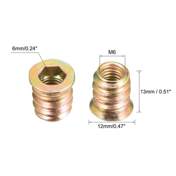 20pcs Wood Furniture M6x13mm Threaded Insert Nuts Interface Hex Socket Drive - Bronze Tone - Bed ...