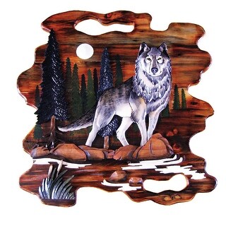 Wolf Hand Crafted Intarsia Wood Art Wall Hanging 26 X 26 X 2.5 Inches ...