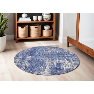 HomeRoots 5' Ivory and Blue Abstract Distressed Round Rug - 60' X '60 ...