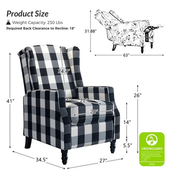 Damaris Mid-Century Modern Manual Pushback Recliner with Wingback ...