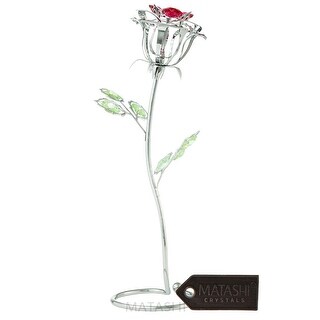 Matashi Chrome Plated Silver Rose Flower Tabletop Ornament w/ Red ...