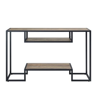 Console Table in Rustic Oak & Black Finish KD 2 Storage Shelves ...