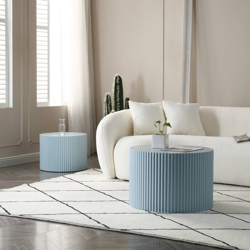 Set Of 2 Mdf Round Handcraft Nesting Coffee Table Bed Bath And Beyond