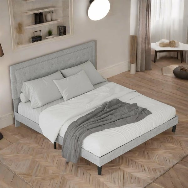 Light Grey King Size Bed Frame with Adjustable Border Headboard - Bed ...