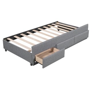 Full Size Upholstered Platform Bed with Pull-out Twin Size Trundle ...