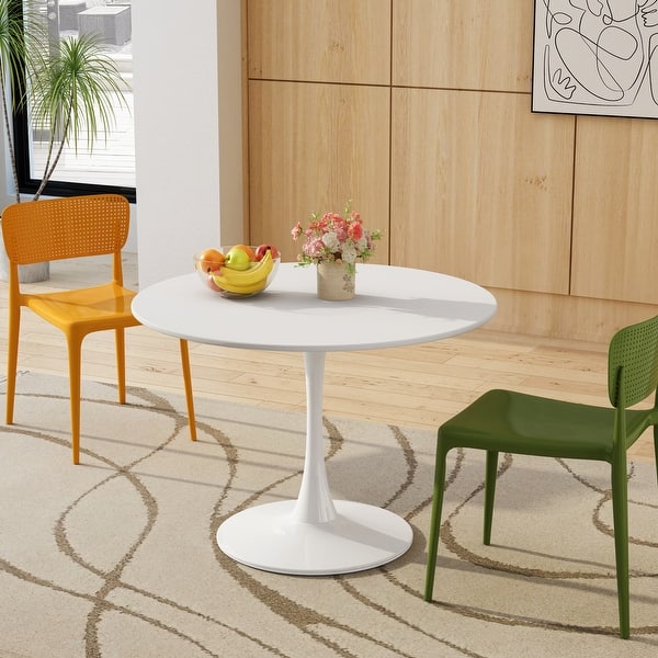 42"H Modern Round White Dining Table with Metal Base and MDF Top - Bed ...